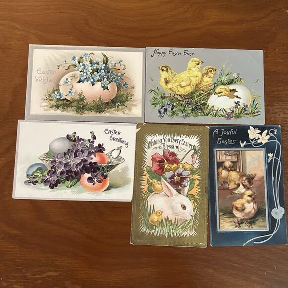 Vintage | Art | 5 Antique Easter Post Cards Chicks Bunny Eggs Floral ...